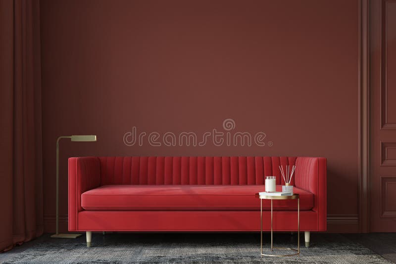 Modern Living Room Interior with the Red Couch. 3d Render Stock ...