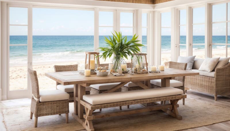 Modern Living Room Interior with Sea View. 3d Rendering Mock Up Stock ...