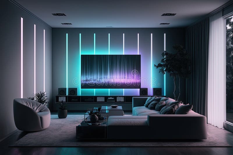 Modern Living Room Interior with Sofa and Large Tv Screen on the Wall ...