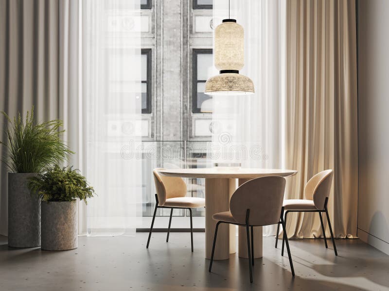 Modern Living Room Interior with Table and Chair Near Window, 3d ...