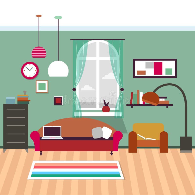 Modern Living Room Interior Stock Vector - Illustration of dining, flat ...