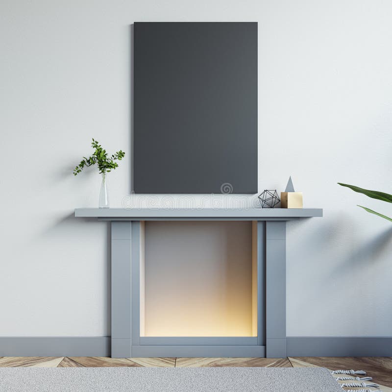 Modern Living Room Interior with Wall Installation and Empty Mock Up ...