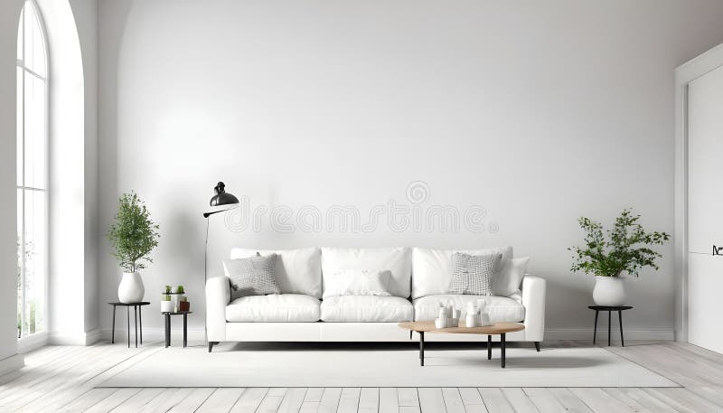 Modern Living Room Interior with White Theme. Generative Ai Stock ...