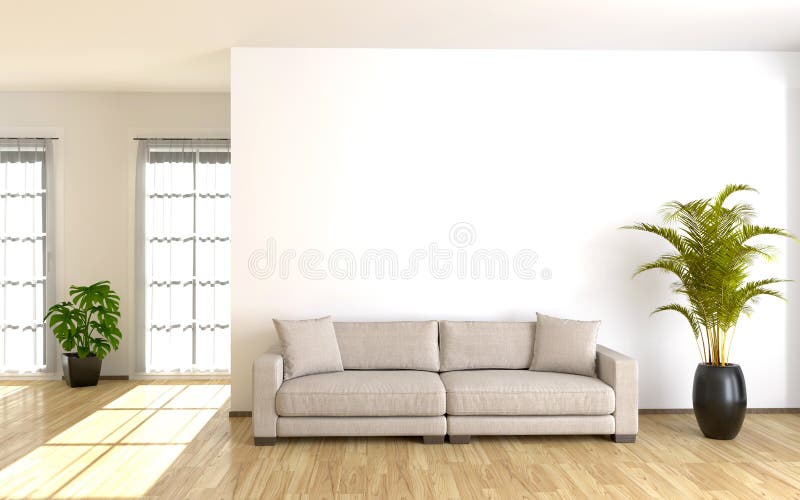 Modern Living Room Interior with White Wall. 3d Render Stock ...