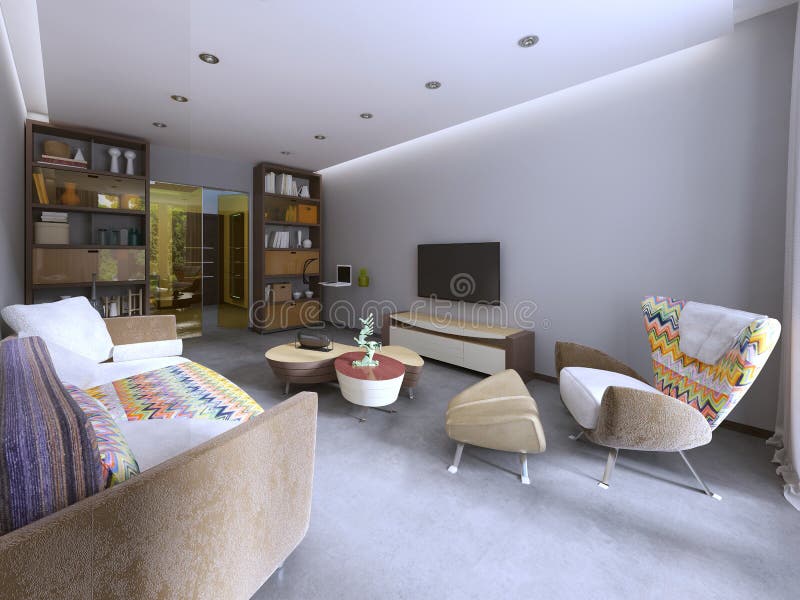 Modern Living Room in Kitsch Style. Stock Illustration - Illustration ...