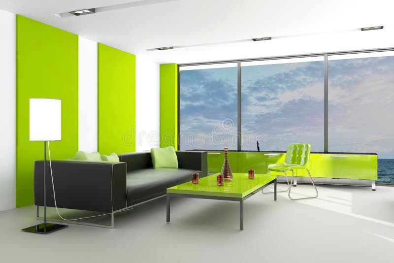 Modern Living Room with Landscape View Stock Illustration ...