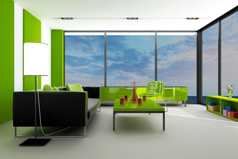 Modern Living Room with Landscape View Stock Illustration ...