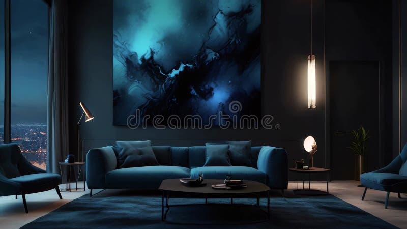 Modern Living Room with Large Sofa, Huge Panoramic Windows and Original ...