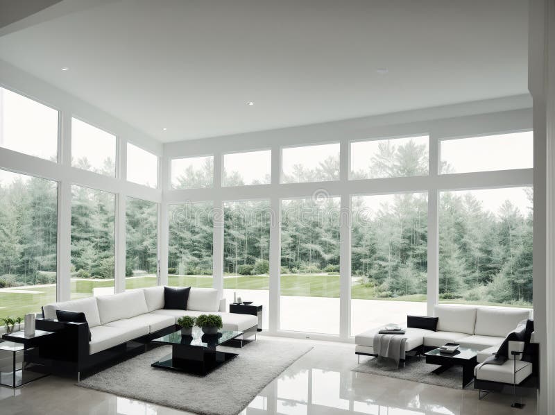A Modern Living Room with Large Windows that Let in Plenty of Natural ...