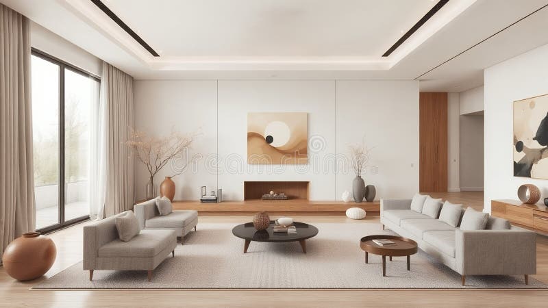 Modern Living Room with a Light and Airy Feel Stock Illustration ...