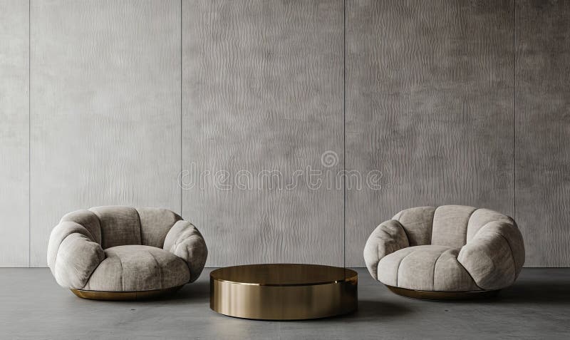 Modern Living Room Lounge Interior Design Set Against Concrete Wall ...