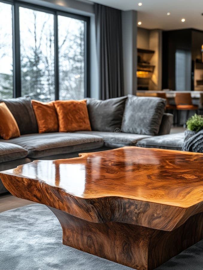 Modern Living Room with Luxury Wooden Coffee Table. Stock Image - Image ...