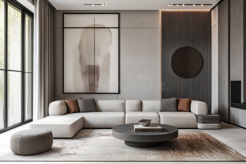 Modern Living Room with Minimalist Design and Neutral Tones Stock ...
