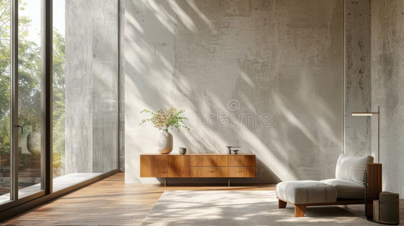 A Modern Living Room with Minimalist Sideboard and Open Wall Space for ...