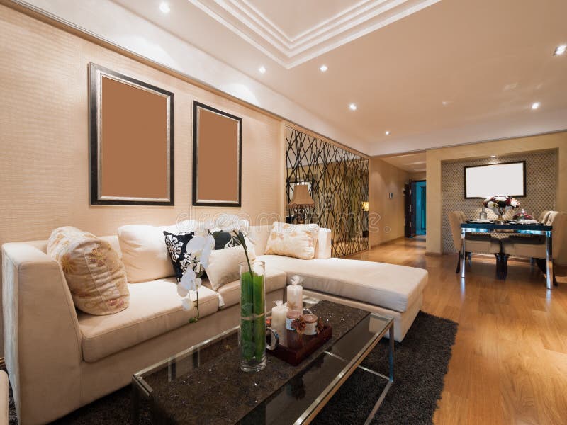 Modern living room stock photo. Image of table, mirror - 31158450