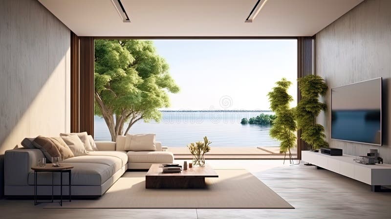 A Modern Living Room with an Opening Wall and an Exit To the Terrace ...