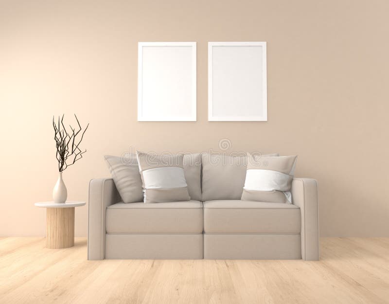 Modern Living Room with 2 Picture Frame Mockup Template Stock ...