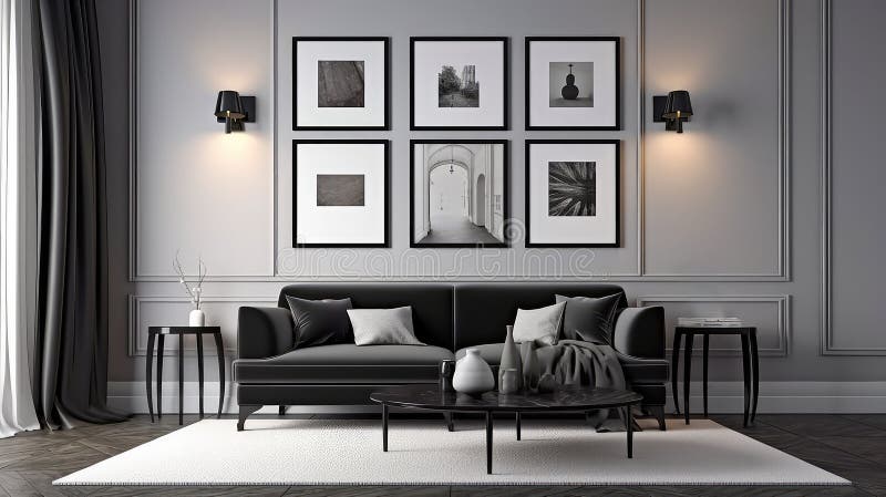 A Modern Living Room with a Picture Frame on the Wall. Generative AI ...