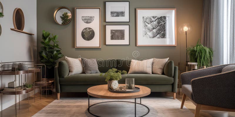 A Modern Living Room with a Picture Frame on the Wall. Generative AI ...