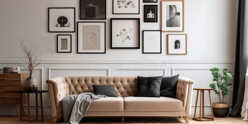 A Modern Living Room with a Picture Frame on the Wall. Generative AI ...