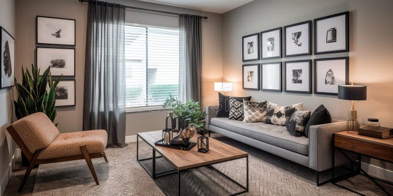 A Modern Living Room with a Picture Frame on the Wall. Generative AI ...