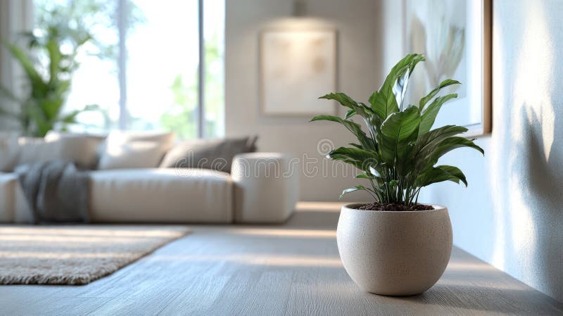 Modern Living Room with Plant Stock Illustration - Illustration of airy ...