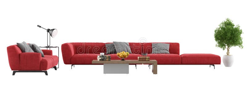 Modern Living Room with Red Sofas on White Background Stock ...