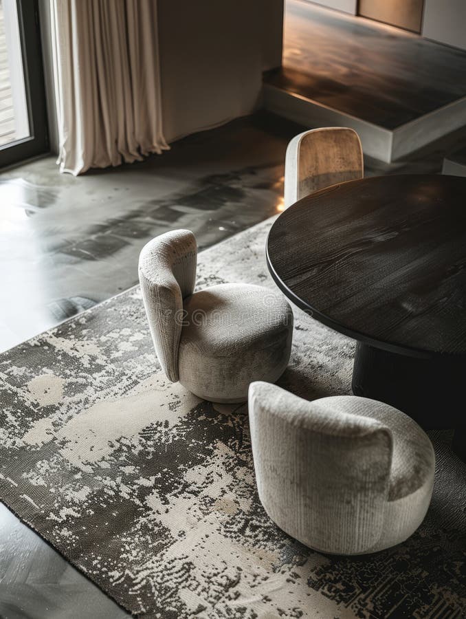 Modern Living Room with a Round Table and Comfy Chairs Stock Image ...