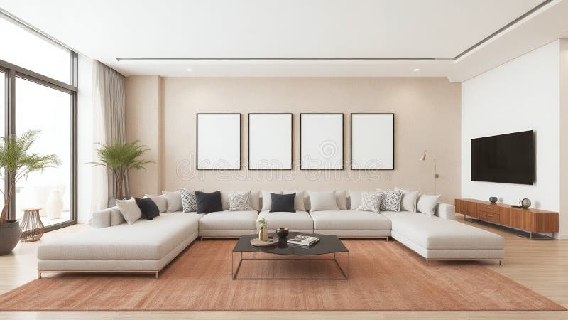 Modern Living Room with a Sectional Sofa and a Large TV Stock ...