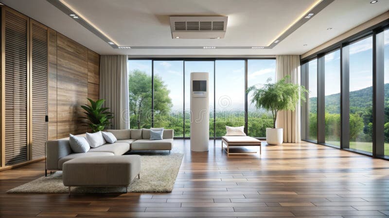 Modern Living Room with Sectional Sofa, Large Windows, and an Energy ...