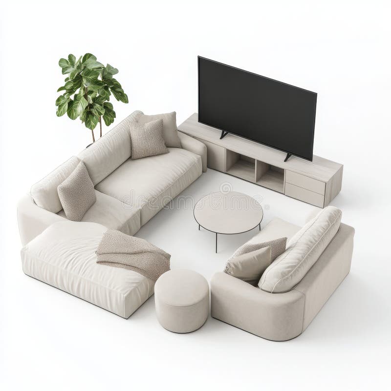 A Modern Living Room Setup Featuring a Sectional Sofa, Coffee Table ...