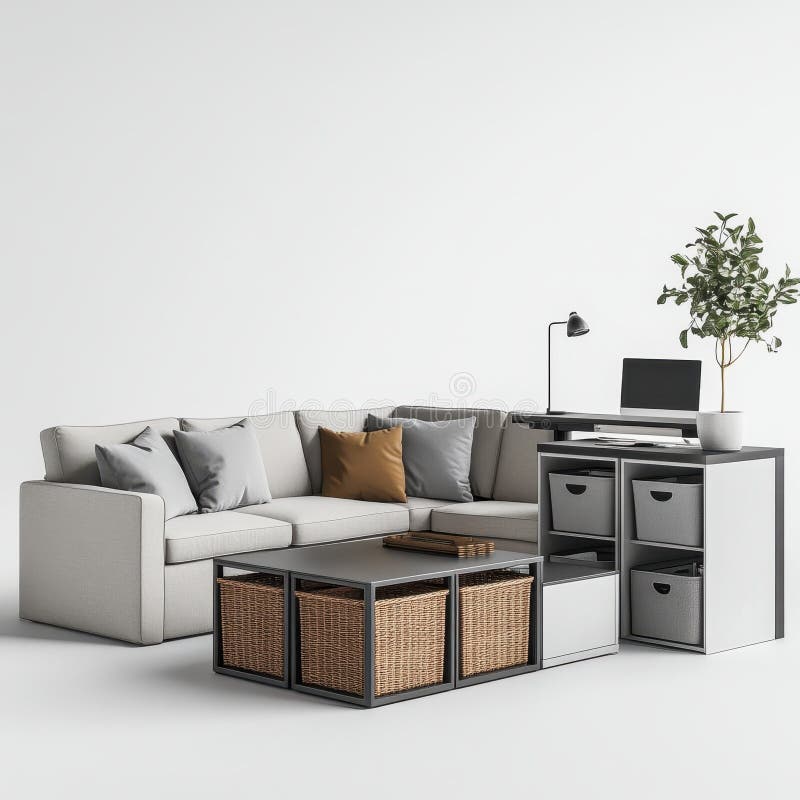 A Modern Living Room Setup Featuring a Sectional Sofa, Coffee Table ...