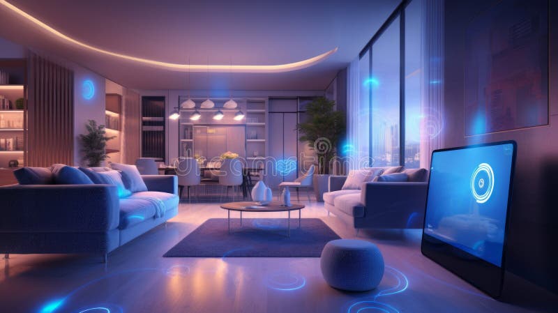 A Modern Living Room with Smart Home Devices Like Voice-controlled ... A Modern Living Room with Smart Home Devices Like Voice-controlled ...