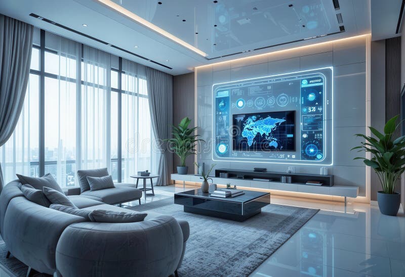 Modern Living Room with Smart Technology and a Large Interactive ...