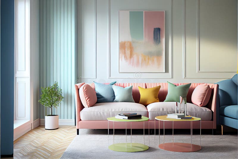 Modern Living Room with Sofa Pastel Color Stock Illustration ...