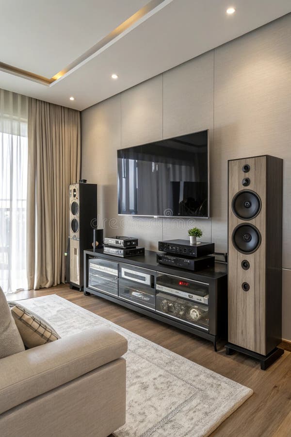Modern Living-room with TV and Hifi Equipment Stock Image - Image of ...