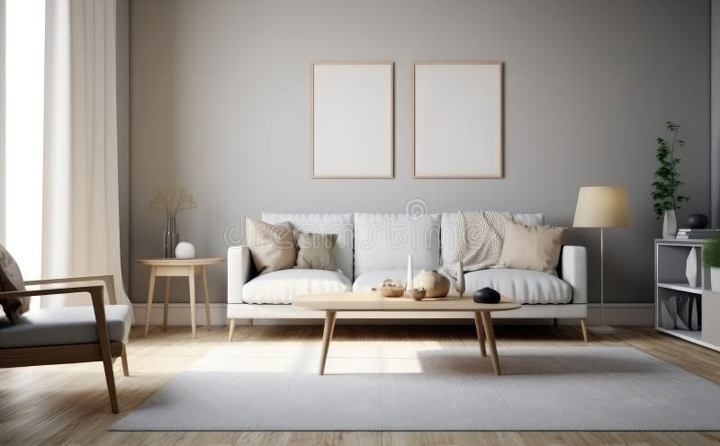 A Modern Living Room with Two Picture Frame Mockups Stock Photo - Image ...