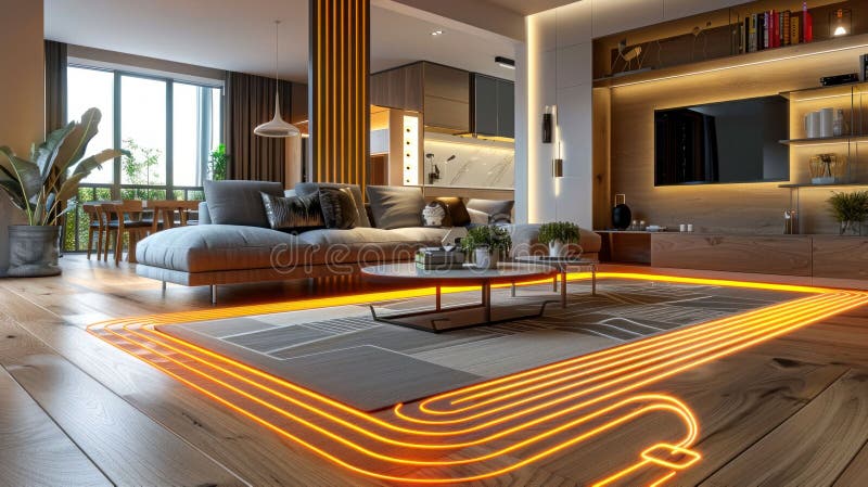 Modern Living Room with Underfloor Heating System. Generative Ai Stock ...