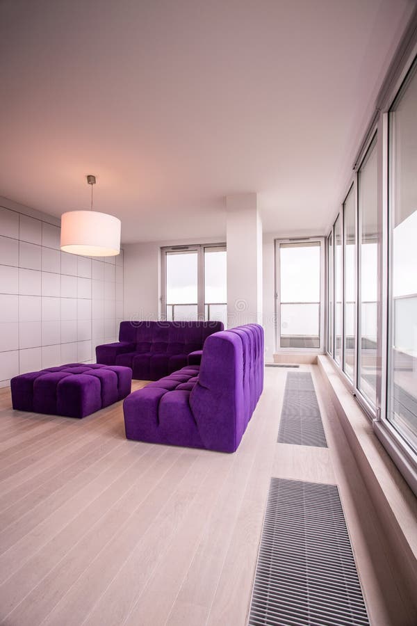Modern Violet Living Room Interior Stock Photo - Image of ultraviolet ...