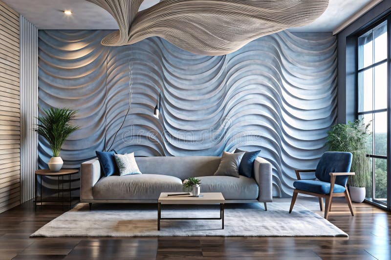 Wave-inspired Wall Textures Adding Depth To Modern Living Rooms Stock ...