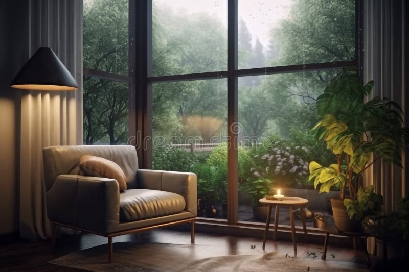Modern Living Room and Windows Home Interior. Generative Ai Stock ...