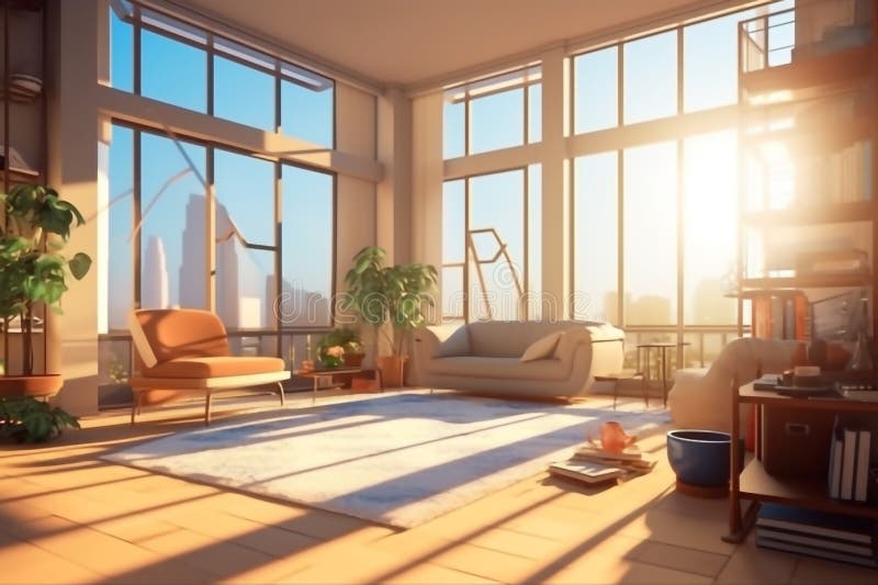 Modern Living Room and Windows Home Interior. Generative Ai Stock ...