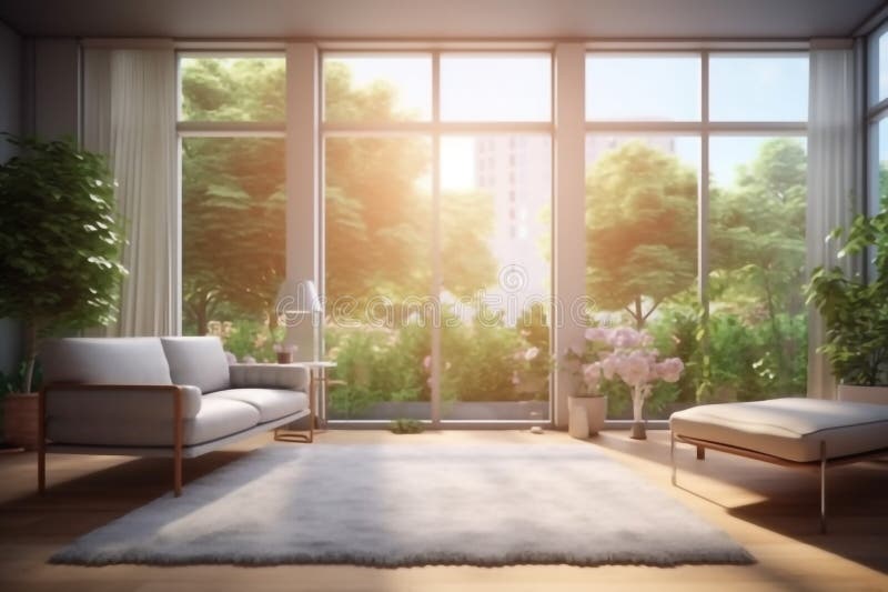 Modern Living Room and Windows Home Interior. Generative Ai Stock Image ...
