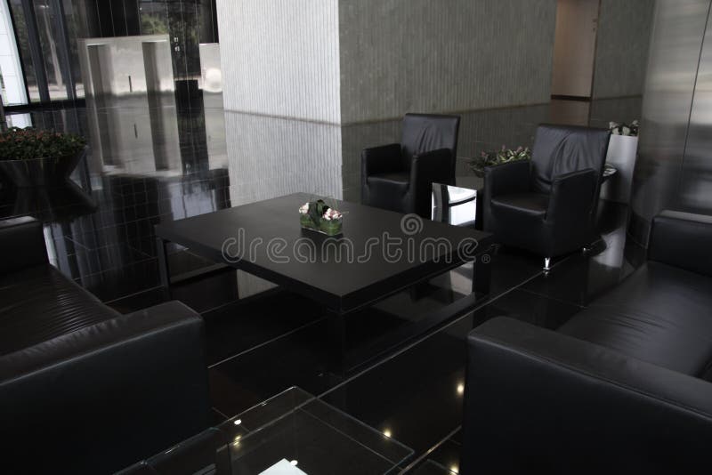 Modern Lobby Interior in Night Illumination Stock Image - Image of lamp ...
