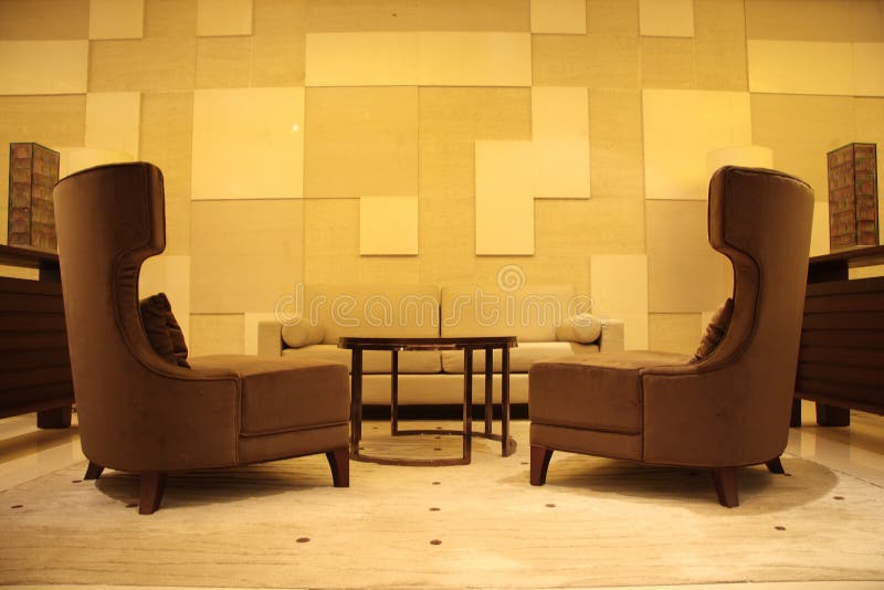 Modern Lobby Interior in Night Illumination Stock Image - Image of lamp ...