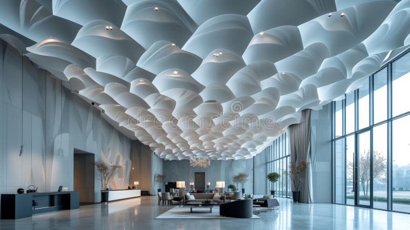 Modern Lobby Ceiling Design Stock Photo - Image of aesthetic, ceiling ...