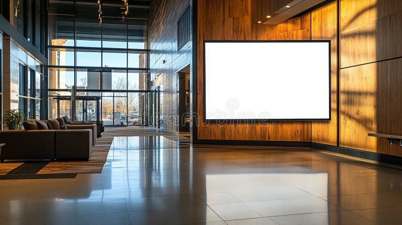 Modern Lobby with Digital Signage, Blank White Screen Display ...