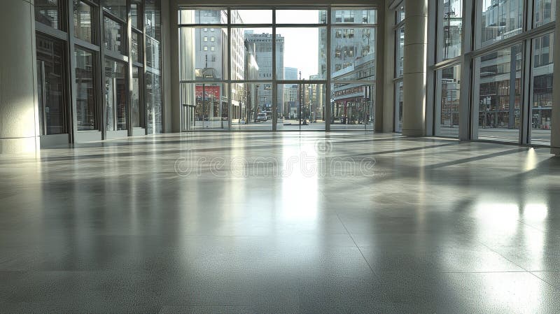 The Modern Lobby Features a Spacious Area with Large Windows ...