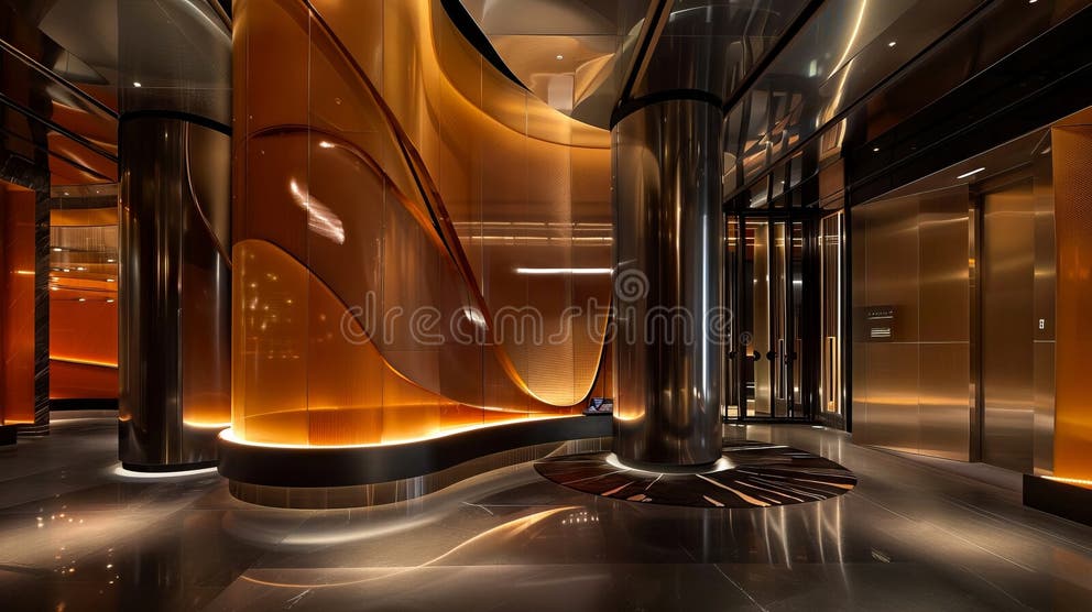A Modern Lobby with Glass and Metal Stock Photo - Image of lighting ...