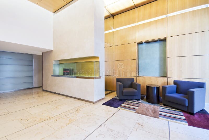 Modern Lobby with High Ceiling Stock Image - Image of porter, interior ...